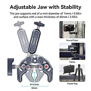 SmallRig Super Clamp Ballhead Magic Arm Camera Clamp, Crab-Shaped Monitor Clamp with 1/4"-20, 3/8"-16 Threaded Holes for Gopro/DSLR Camera/Stabilizer - 3757