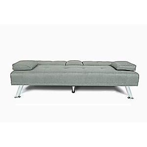 ERYE Modern Futon Loveseat Convertible Sleeper Bed for Living Room Apartment Small Space Furniture Sets with 2 Cup Holders Metal Legs,Removable Soft Pillow-Top Armrest, Sofa & Couch, Light Grey