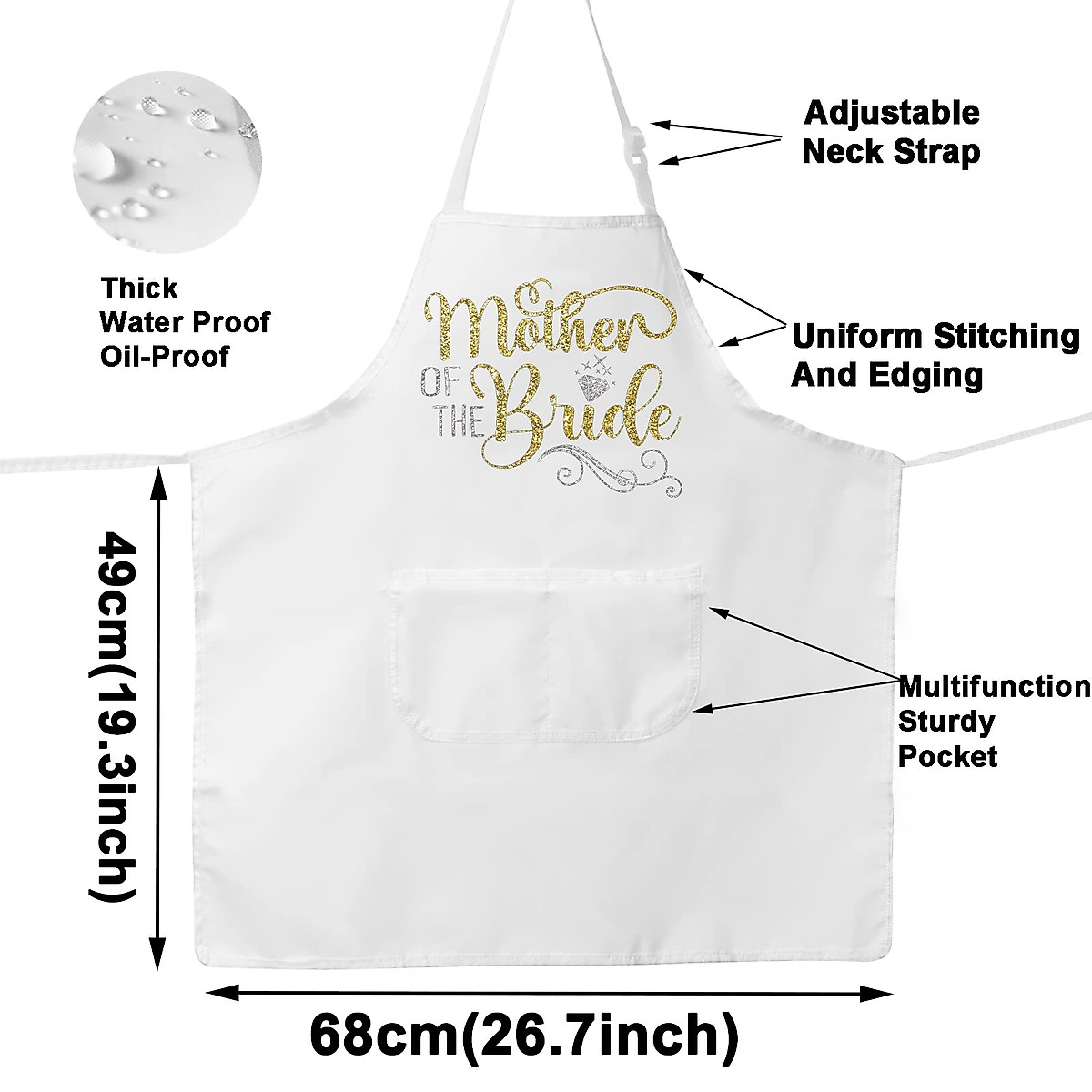 WZMPA Mother Of The Bride Wedding Party Apron Bridal Shower Gift Bride's Mother Adjustable Apron With Pocket (Mother Of Bride)