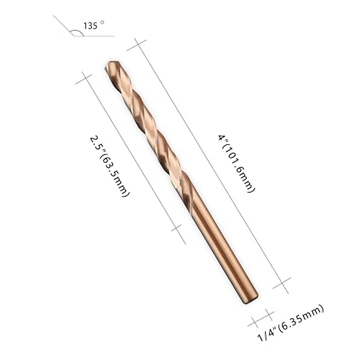 1/4" M35 Cobalt HSS Jobber Length Twist Drill Bit with Straight Shank,Heavy Duty, Pack of 10 PCS, Drilling for Cast Iron, Heat-Treated Steel, Stainless Steel and Other Hard Materials
