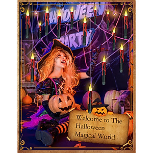 Qaeshi Floating Candles with Wand Remote, 10Pcs Magic Warm Flickering Flameless Hanging Candles,Battery Operated Window LED Taper Lights for Halloween Christmas Decor Home Party