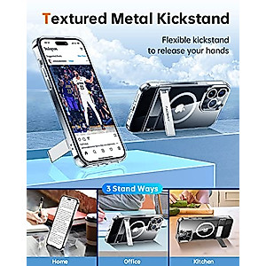 Facbiny Magnetic Kickstand Case for iPhone 14 Pro Max 6.7" [Magsafe Compatible] [Anti-Yellowing] [3-Way Stand] Shockproof, Crystal Clear