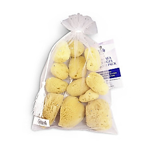 Natural Sea Silk Sponges 12pk: Size 9pc x1.5"-2.5" 3pc x 2.5"-3", like Cotton Balls, for Cosmetic Use, Makeup Application & Removal, Face & Eye Cleaning, with Luxury Gift Bag by Constantia Beauty®