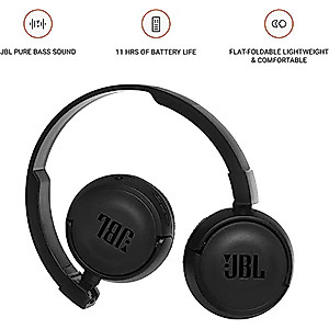 JBL T460BT - On-Ear Wireless Bluetooth Headphones, Extra Bass with 11 Hours Playtime & Mic - Includes Velvet Pouch Carrying Bag - (Black)