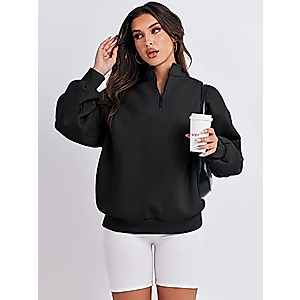 ANRABESS Womens Hoodies Oversized Half Zip Pullover Long Sleeve Sweatshirts Comfy Fleece Quarter Zip Trendy Cropped Outfits Teen Girls Fall Y2K Tops Basic Clothes 1018heise-L Black