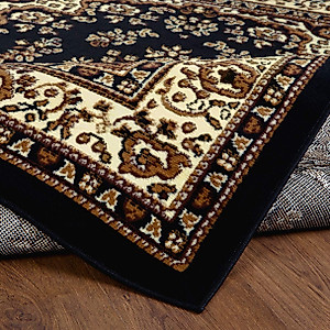 Antep Rugs Kashan King Collection Himalayas Oriental Polypropylene Indoor Area Rug (Black and Beige, 5' x 7')