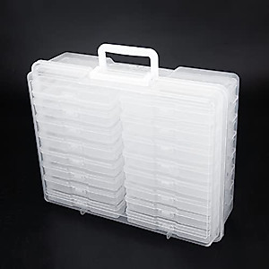 novelinks Photos Organizer 4" x 6" Photo Storage Box with Handle - 16 Inner Photo Cases Photo Box Storage Picture Organizers and Storage (White)