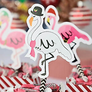 Big Dot of Happiness Flamingle Bells - Paper Straw Decor - Tropical Flamingo Christmas Party Striped Decorative Straws - Set of 24