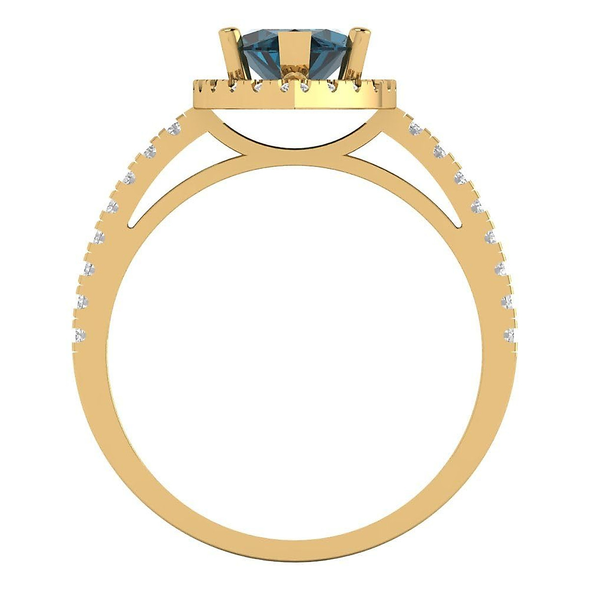 Clara Pucci 2.32ct Marquise Cut Solitaire Halo Natural Royal Blue Topaz Designer Wedding Bridal art deco Anniversary Ring 14k Yellow Gold