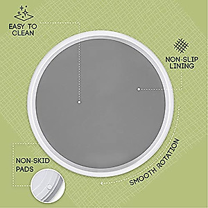 Lazy Susan Turntable 10" | Lazy Susan Organizer for Cabinet, Pantry, Refrigerator, Counter | Plastic with Rubber Lining, White [2 Pcs]