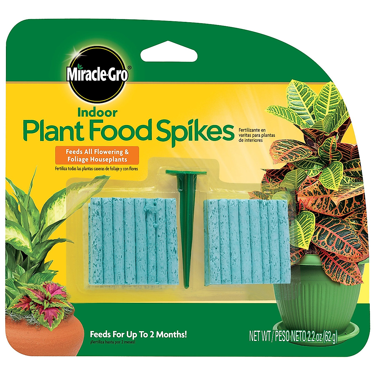 Miracle-Gro Indoor Plant Food Spikes, Includes 48 Spikes - Continuous Feeding for all Flowering and Foliage Houseplants - NPK 6-12-6, Pack of 1