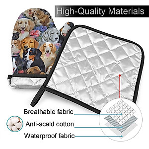 Dujiea Home Kitchen Oven Mitts and Potholders Set, Dogs Garden Puppies Heat Resistant Waterproof Non Slip BBQ Gloves Hot Pad Set for Baking Cooking Grilling