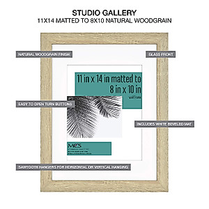 MCS Studio Gallery Set-of-7 Gallery Wall Picture Frames in Natural Woodgrain, 11x14, 8x10 & 5x7, Rectangle Photo Frames for Photos, Posters & Art Prints (7-Pack)