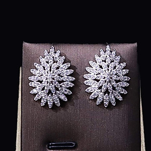 Jorsnovs Dubai Indian Wedding Jewelry for Bride 4pcs Zircon Earrings and Necklace Bracelet Ring Set Formal Jewelry for Women Evening Wear