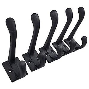 Claimed Corner Cast Iron Coat Hooks - Wall Mounted Rustic Farmhouse Matte Black Cast Iron DIY Coat Towel Hat Scarf Bags Hook 5-Pack