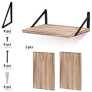 Floating Shelves, Wall Mounted Shelves Set of 2, Rustic Farmhouse Shelves with Large Storage, 12 Inch Deep Shelves Wide Display Ledges for Living Room Kitchen Bathroom Bedroom Carbonized Black