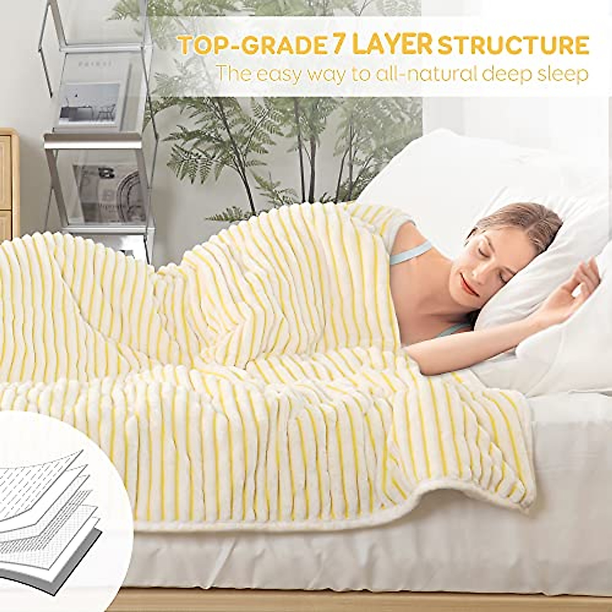 Lofus Ribbed Sherpa Fleece Weighted Blanket 60x80 inch 20lbs, White&Lemon