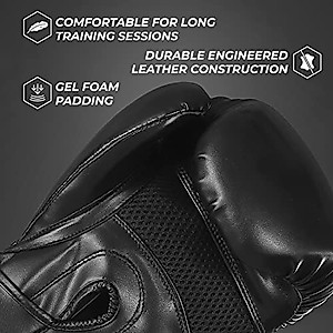 Sanabul Essential Gel Boxing Gloves | Kickboxing Gloves | Punching Bag Gloves for Men and Women, AllBlack 8 oz