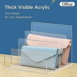 Halyuhn Acrylic Desk File Organizer, 4Sections Clear File Organizer for Desk, Letter Organizer Desktop, Acrylic Mail Organizer Countertop for Notebook, Document and Mail, File Holder for Desk,1Pcs