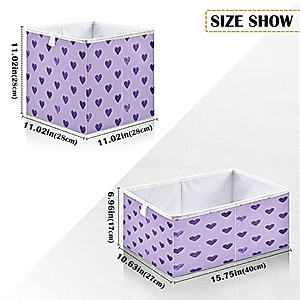 Kigai Purple Heart Valentines Fabric Storage Bin 15.7" x 11" x 7" Rectangular Baskets Collapsible Store Basket Bins for Home Closet Bedroom Drawers Organizers