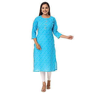 Vihaan Impex Leheriya Printed Casual Blue Tunic Top for Women Kurta Kurti for Women
