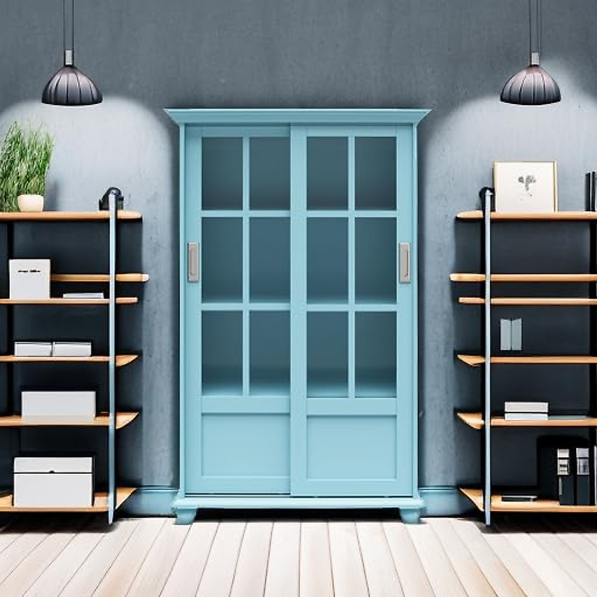 Ameriwood Home Aaron Lane Bookcase with Sliding Glass Doors, Pale Blue