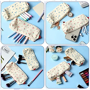 GEEHUA 2 Pcs Women Cute Floral Pencil Bag, Flower Zipper Pencil Case Simple Pen Bag Stationery Organizer Cosmetic Makeup Storage Bag Coin Pouch Holder Travel Office Accessories