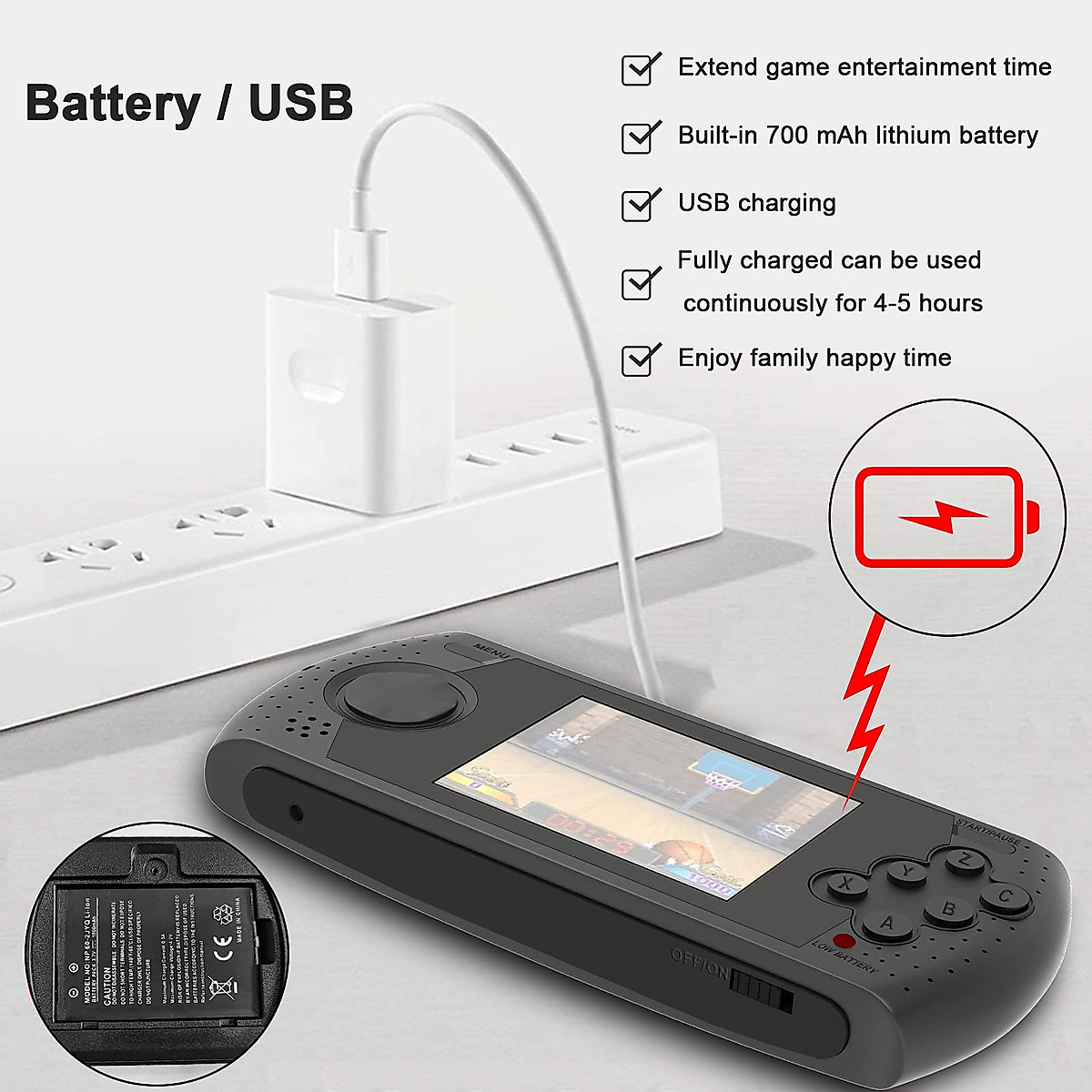 Handheld Games for Kids 16 Bit Retro Video Game Player Built-in 230 HD Games 3” TFT Screen Rechargeable Electronic Games Support Headphone for Best Gift (Black)