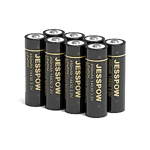 JESSPOW 14430 3.2 Volt Rechargeable Solar Battery, Rechargeable LiFePo4 Batteries [ 450mAh 3.2V 8Pack ] for Outdoor Garden Light, Solar Panel Light, Tooth Brush, Shaver, Flashlight (NOT AA Battery)