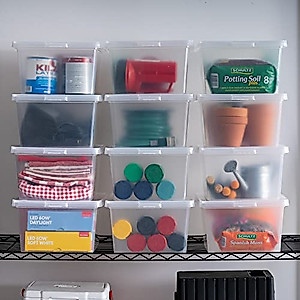 IRIS USA 17 Qt Clear Storage Box, BPA-Free Plastic Stackable Bin with Lid, 12 Pack, Containers to Organize Shoes and Closet Shelves, Classroom Organization Teacher Tools, Game Storage