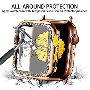 Mesime Compatible for Apple Watch Band with Screen Protector Case, Jewelry Replacement Band 45mm 44mm 42mm 41mm 40 mm 38mm 2 Pack Bling Protective Cover for iWatch Series 8/7/6/5/4/3/2/1/SE Women