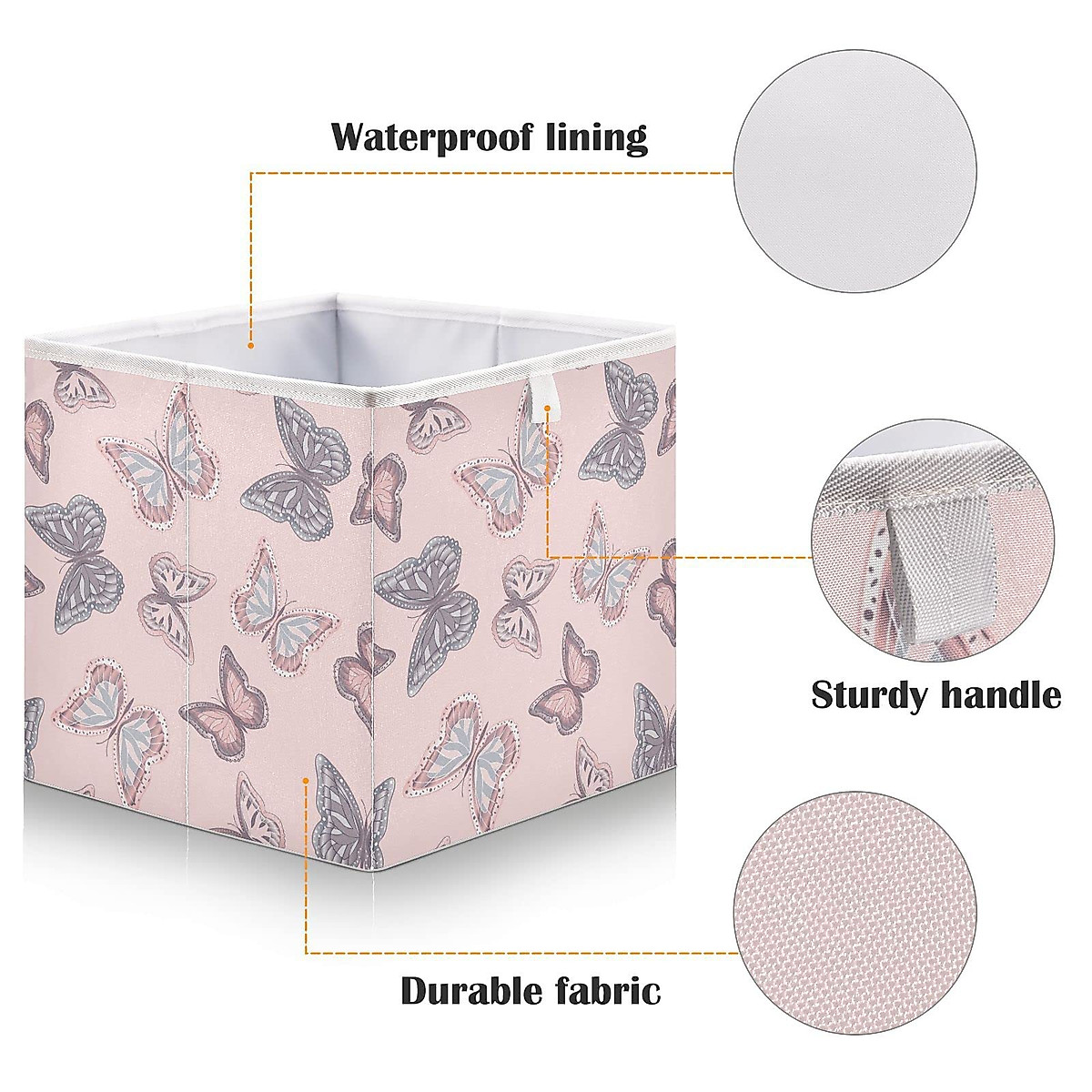 Cube Storage Bin Beautiful Butterflies Foldable Storage Basket Toy Storage Box for Home Organizing Shelf Closet Bins, 11 x 11 x 11-Inch