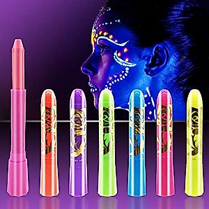 Face Paint Crayons Glow in The Dark Body Painting Kit Under UV and Black Light Makeup Non-Toxic for Halloween Masquerades Easter Festivals Party Supplies (6 Colors)