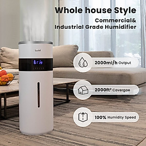 LACIDOLL Humidifiers for Large Room, 4.8Gal/18L Wholehouse Humidifiers 2000 sq.ft, Ultrasonic Cool Mist Large Humidifiers Dual 360° Nozzles Top Fill Floor Humidifier for Home Grow Tent