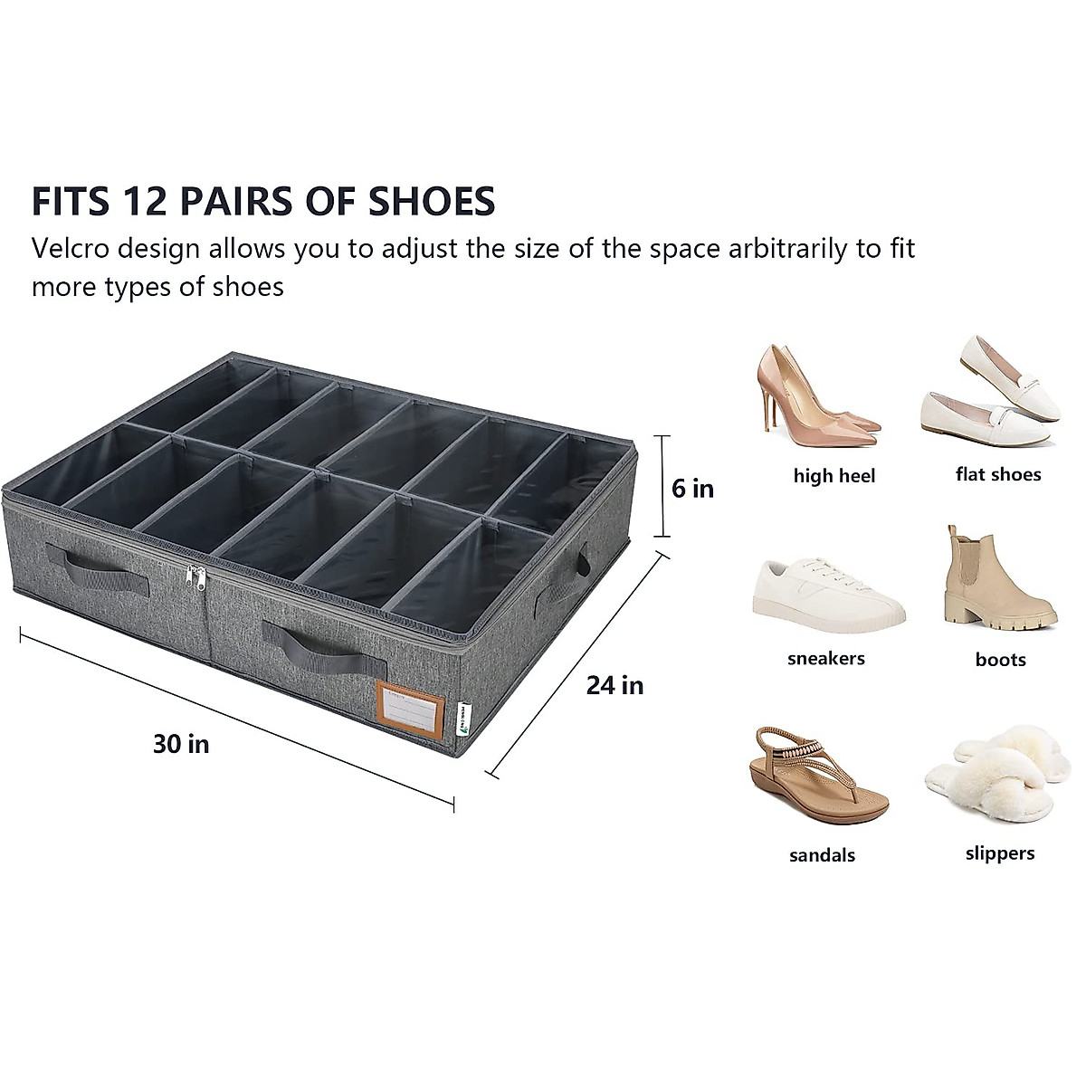 PENGLONG 16 Pairs Adjustable Shoe Organizer for Closet, Wardrobe Clothes Organizer, Space Saving Shoe Bin, Closet Storage Solution Box with Clear Window (Dark grey)