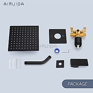 Airuida Shower Faucet Set Bathroom Rain Shower System SUS304 Stainless Steel Single Handle With Male Threads Rough-in Valve Shower Trim Kit 8 Inch Wall Mount Shower Head Matte Black