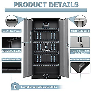 YEEZER Metal Garage Storage Cabinet - 71" Steel Lockable File Cabinet with 2 Doors and 4 Adjustable Shelves. Locking Cabinet for Home, Office, Garage, Gym, School