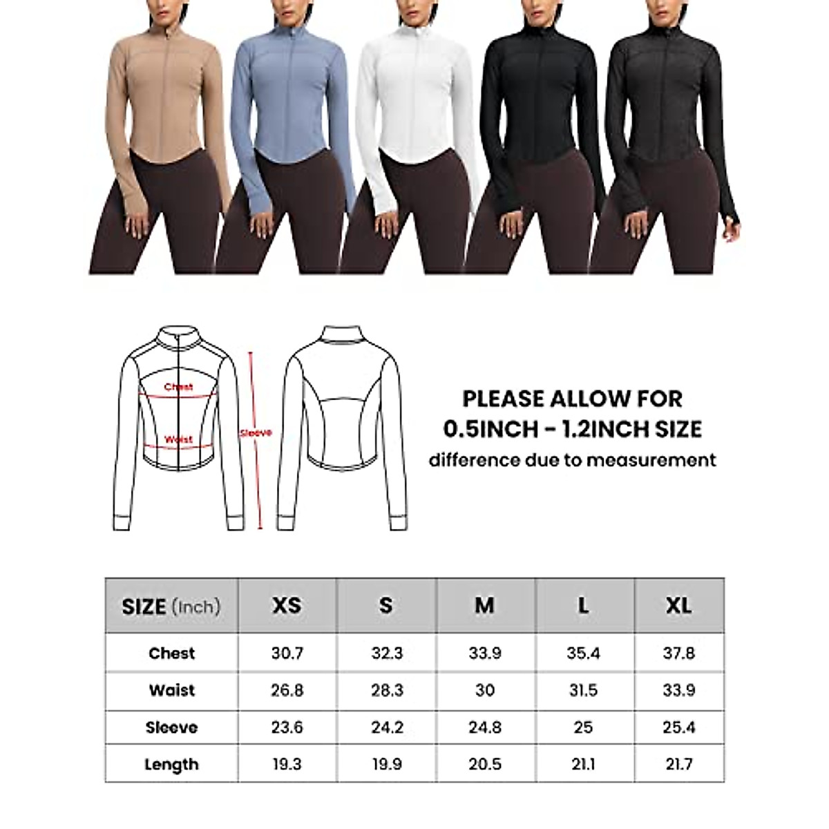 AVGO Women's Cropped Running Workout Jackets Zip Slim Fit Athletic Tops with Thumb Holes(Black, S)