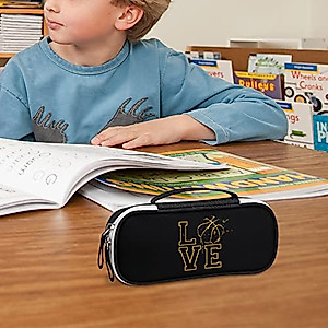 Love Basketball Printed Pencil Case Bag Stationery Pouch with Handle Portable Makeup Bag Desk Organizer