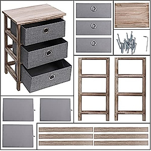 Babion Nightstands Set of 2, Bedside Tables for Bedroom Night Stand with Removable 3 Drawer Nightstand Gray Side Tables Bedroom Small Nightstand with Fabric Storage Drawers Wood Frame (Gray)