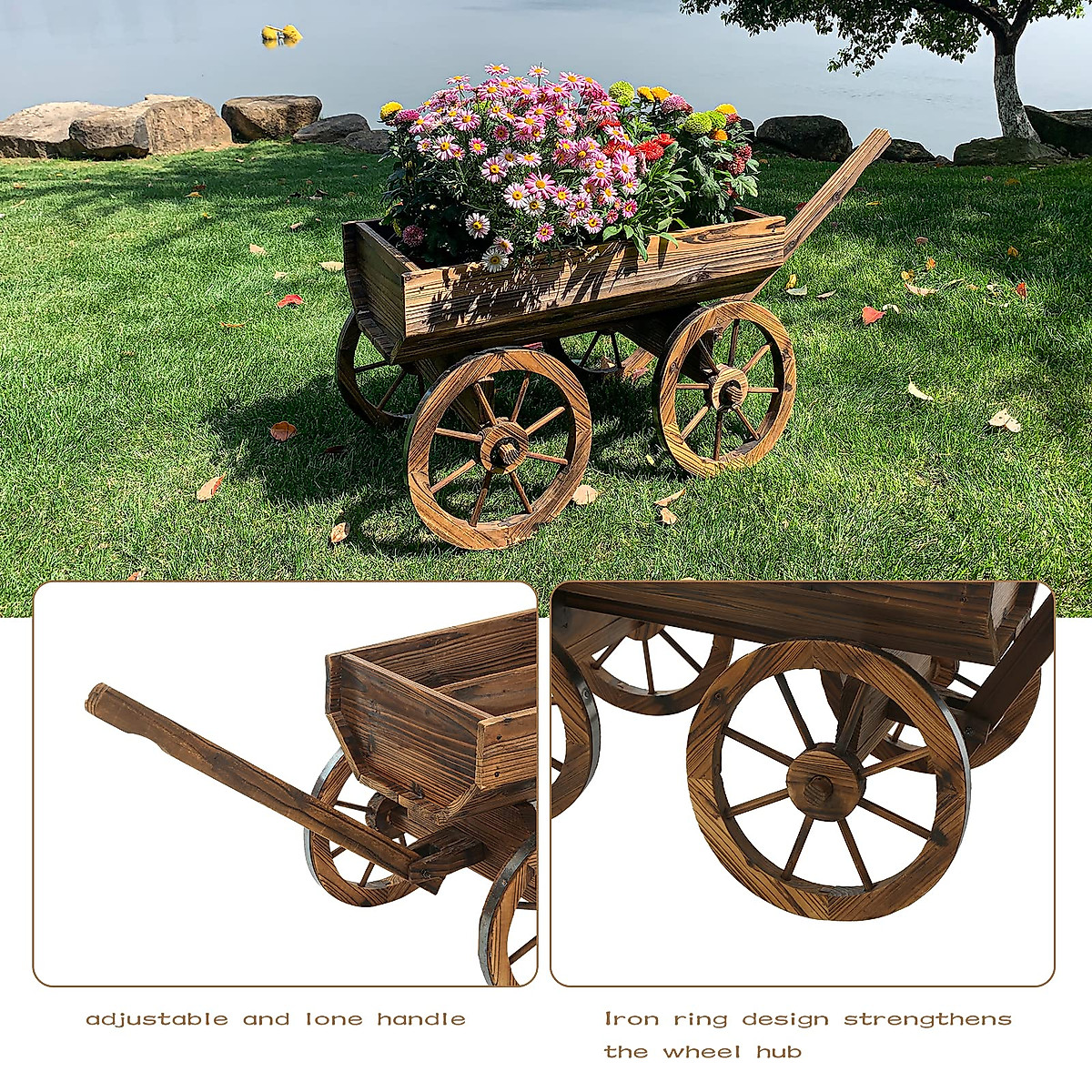 Notume Garden Wagon Decor with Wheels Rustic Flower Pot,Planters Wagon Indoor Outdoor Backyard Balcony Decor