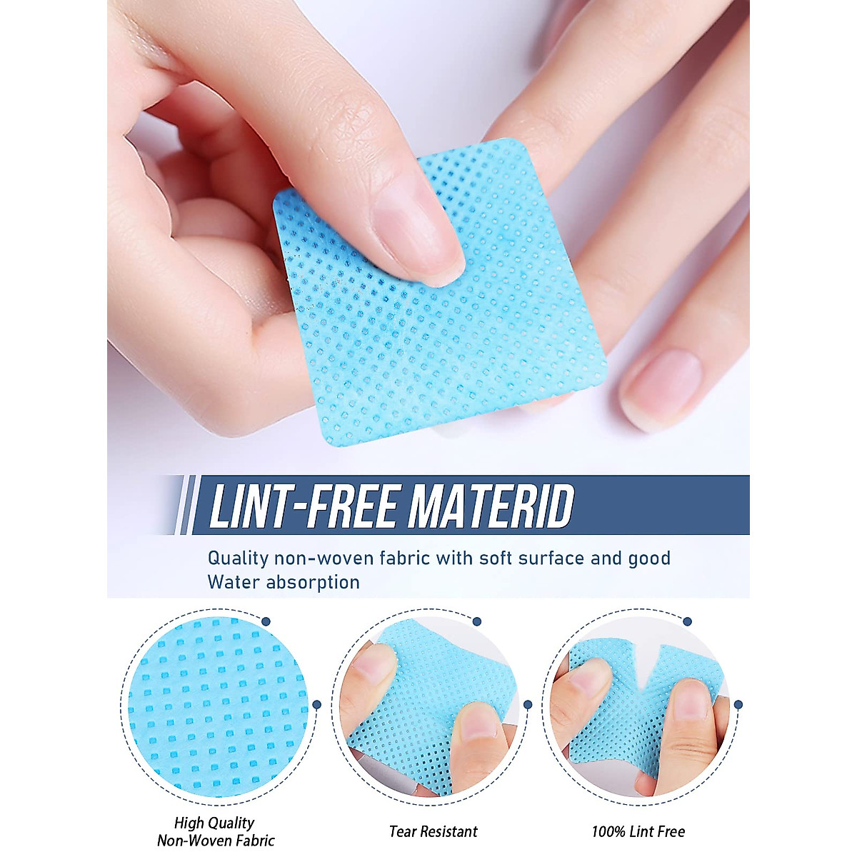 400PCS Lint Free Nail Wipes Glue Wipes Lash Extensions EBANKU Soft Blue Lash Glue Nail Polish Remover Cotton Pads Eyelash Extension Supplies