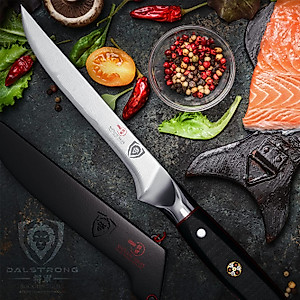Dalstrong Boning Knife - 6 inch - Shogun Series ELITE - Damascus - AUS-10V Japanese Steel - Fillet Knife - Carving, Boning, Trimming, Deboning - Black G10 Handle - Sheath Included
