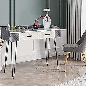 Joveco 40’’ Vanity Table with 2 Drawers- Modern Makeup Vanity Desk- Dressing Table Small Desks for Bedrooms- Home Office Computer Desk- White Marble Wood Veneer/Gold Metal Legs and Gray/White