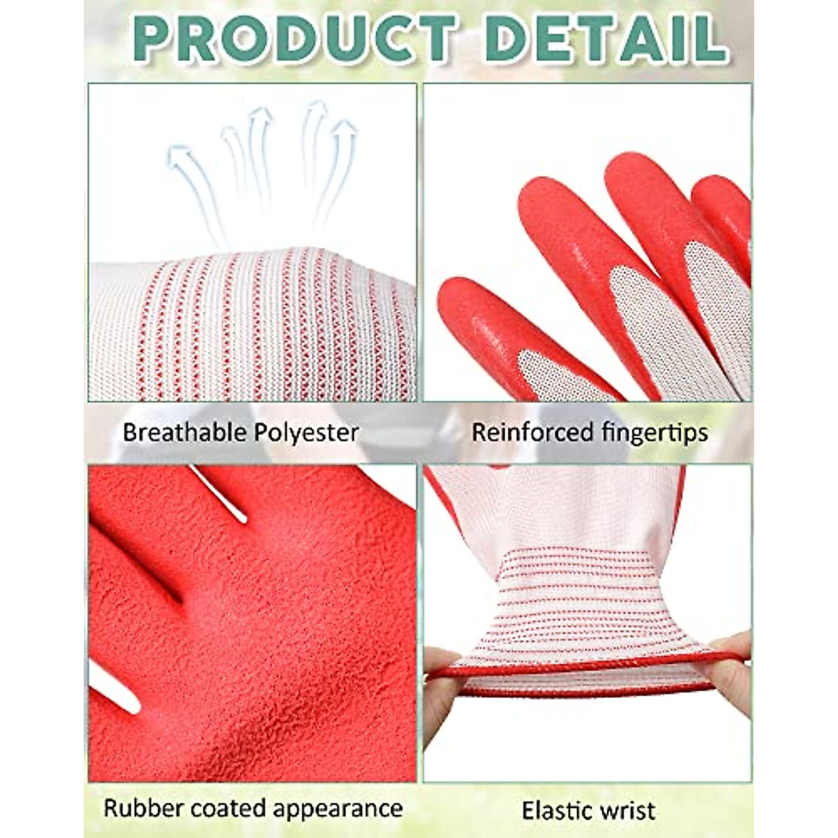 Potchen 32 Pairs Gardening Work Gloves Bulk for Women and Ladies, Breathable Rubber Coated Garden Outdoor Safety Gloves with Grip
