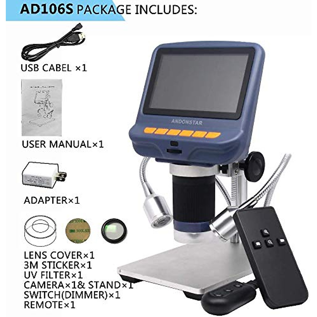 Andonstar AD106S Digital Solder Microscope Electronic Repair Coin Collection Jewelry Appraisal Antique Authentication and Children Biology Slides Observation 200X Magnification with 4.3-inch Display