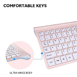 Pink Wireless Keyboard and Mouse Combo, cimetech Compact Full Size Pink Wireless Keyboard and Mouse Set 2.4G Ultra-Thin Sleek Design for Windows, Computer, Desktop, PC, Notebook, Laptop-(Pink)