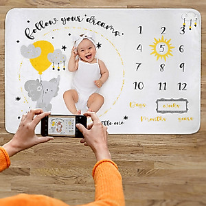 TreadSoft Baby Milestone Blanket for Boys & Girls | Personalized Baby Blanket for Newborn Including Props | Gender Neutral Baby Gift | 60 x 40 Inches