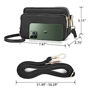 WITERY Multi Zipper Small Crossbody Bags for Women - Waterproof Mini Purse Nylon Travel Shoulder Bag Cell Phone Purse Pouch with Shoulder Strap