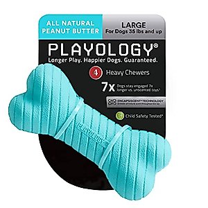 Playology Dual Layer Bone Dog Toy, for Large Dogs (35lbs and Up) - for Heavy Chewers - Engaging All-Natural Peanut Butter Scented Toy - Non-Toxic Materials